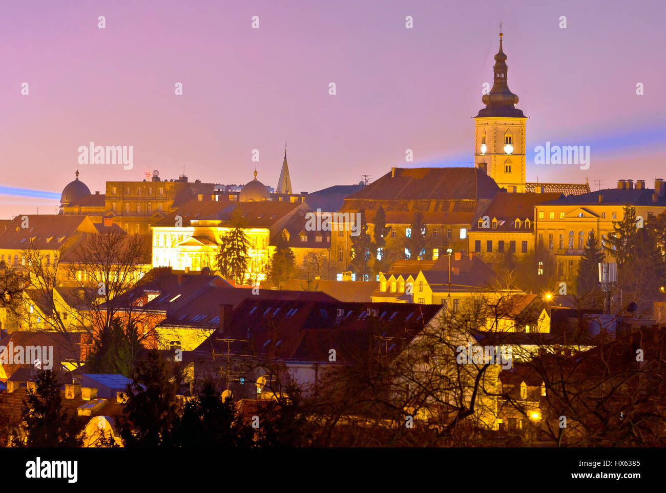 Zagreb historic upper town night view, capital of Croatia Stock Photo ...