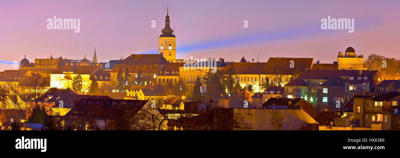 Zagreb historic upper town night view, capital of Croatia Stock Photo ...