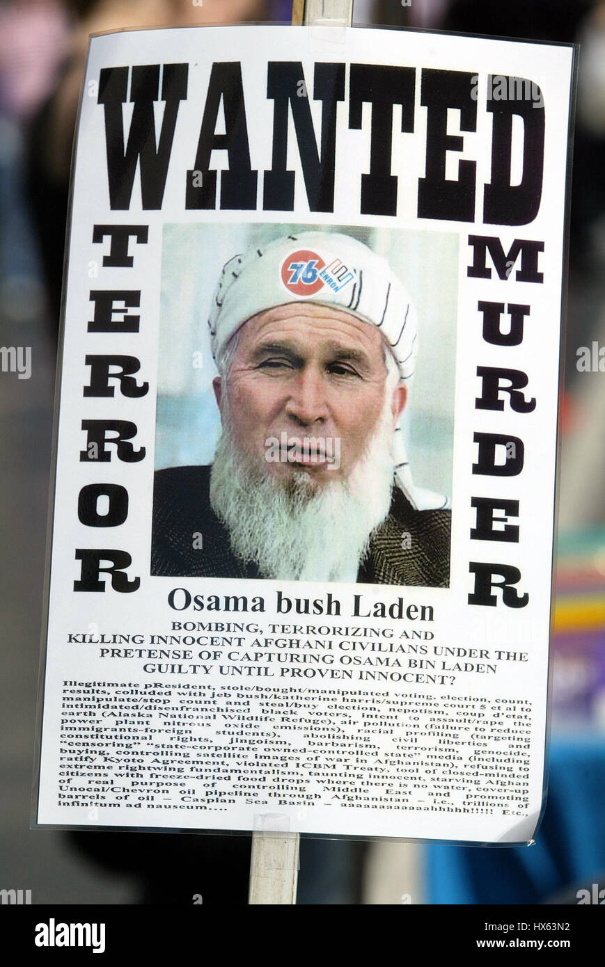 GEORGE W. BUSH POSTER ANTI WAR POSTER 20 March 2004 HOLLYWOOD LOS ...