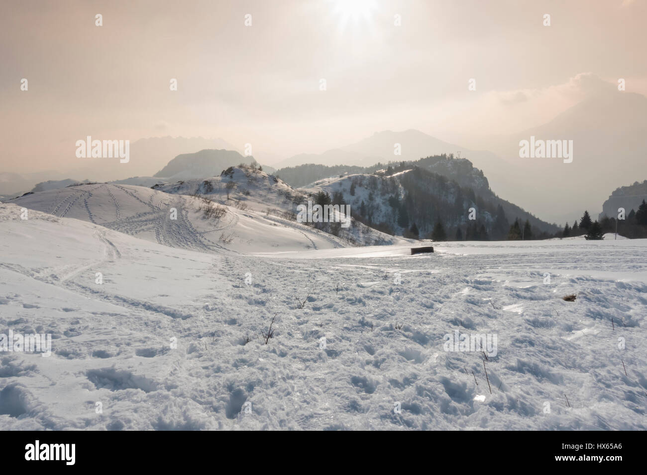 Snowy Winter Landscape on Italian Alps at Sunset Stock Photo - Alamy