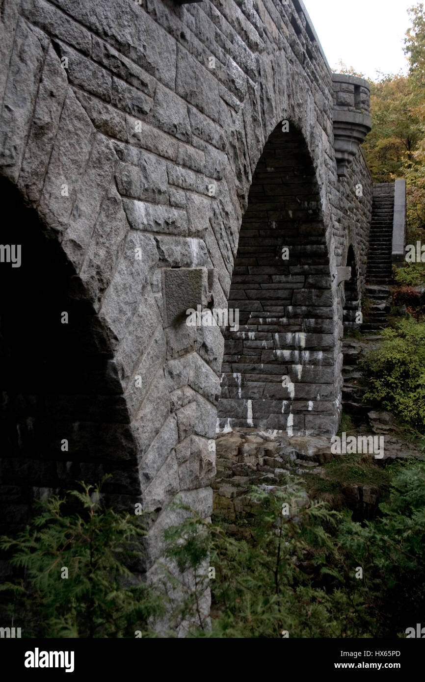 Historic stone arched bridge with stairs in Acadia National Park near ...