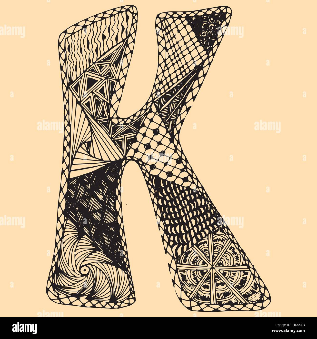 Sketchy letter K on light background. Free hand drawn. Vector ...
