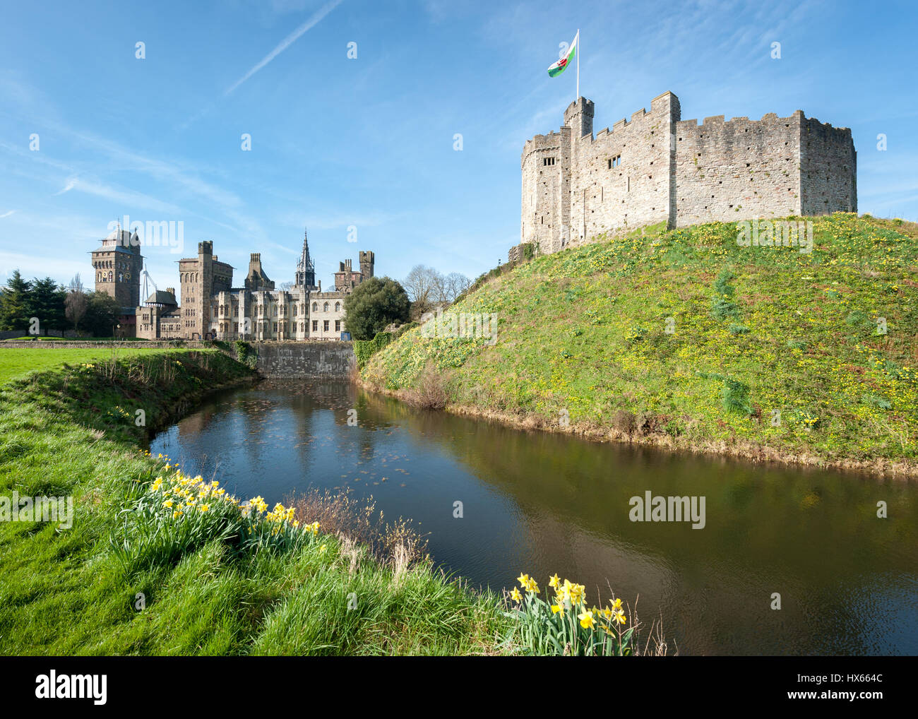 The Norman Keep and moat at Cardiff Castle Stock Photo - Alamy
