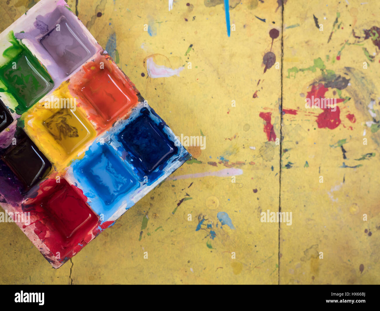 Top View Colour Palette Paint on the Table Stock Photo - Alamy