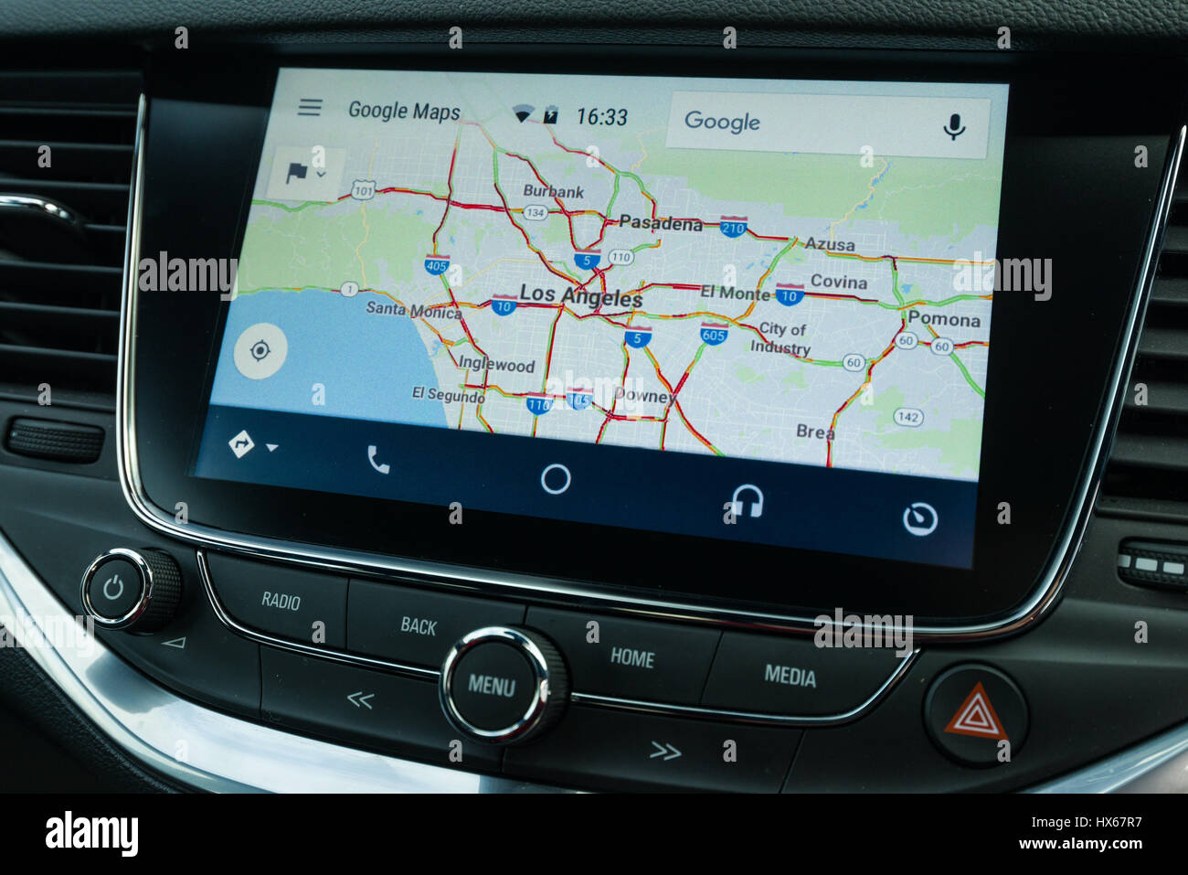 Android Auto Maps Navigation Car Vehicle Interface Showing Los Angeles Stock Photo Alamy