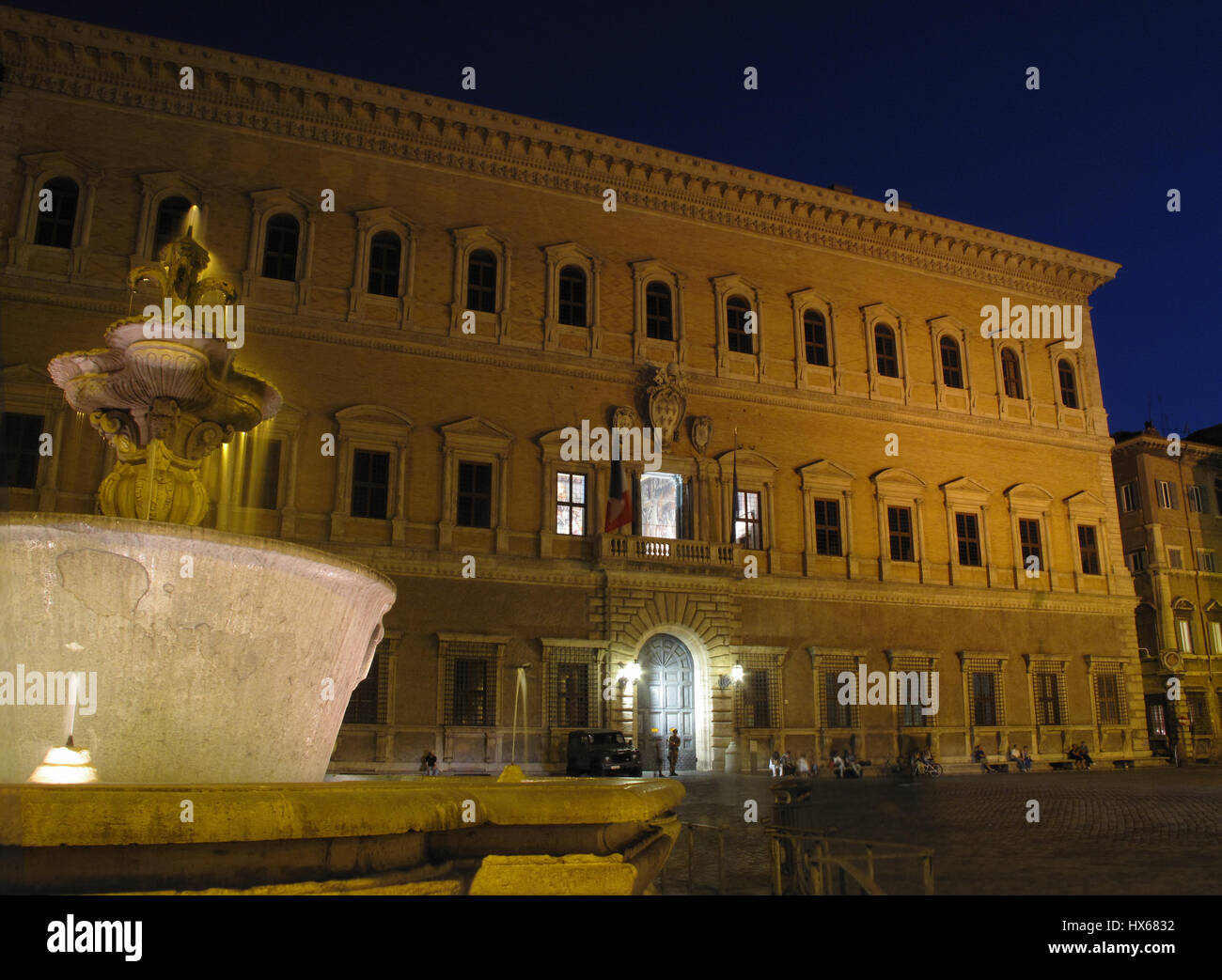 Night view of Palazzo Farnese in Rome, italy, home of French Embassy in ...