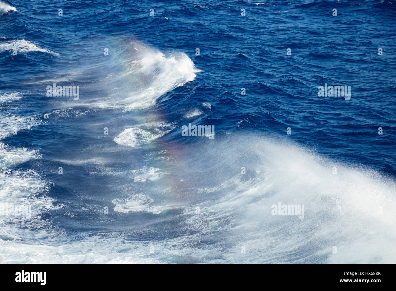 Huge waves and rough seas and sunshine on the open deep ocean Stock ...