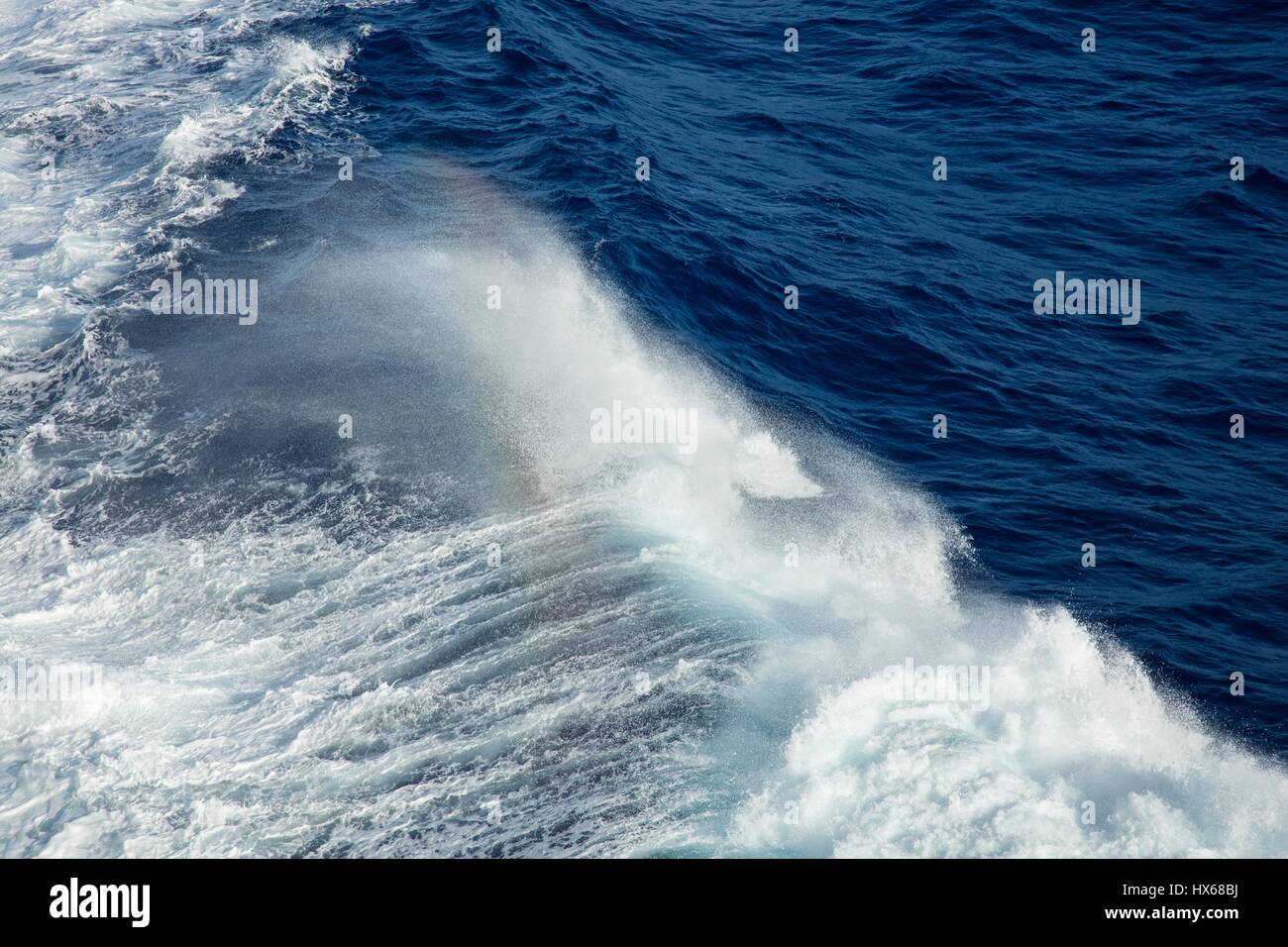 Huge waves and rough seas and sunshine on the open deep ocean Stock ...