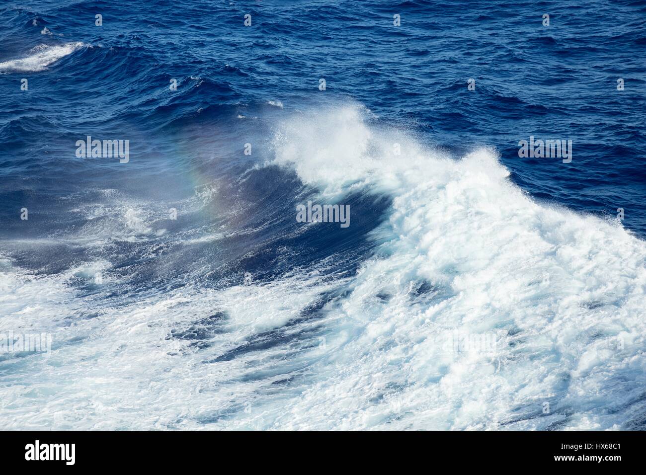 Huge waves and rough seas and sunshine on the open deep ocean Stock ...