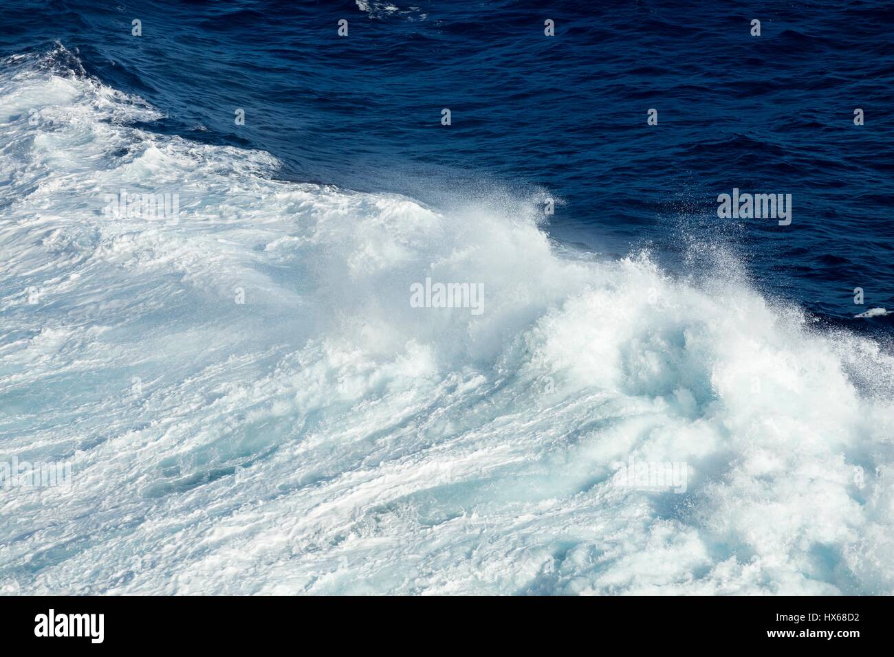 Huge waves and rough seas and sunshine on the open deep ocean Stock ...