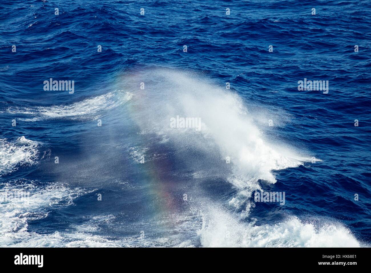 Huge waves and rough seas and sunshine on the open deep ocean Stock ...