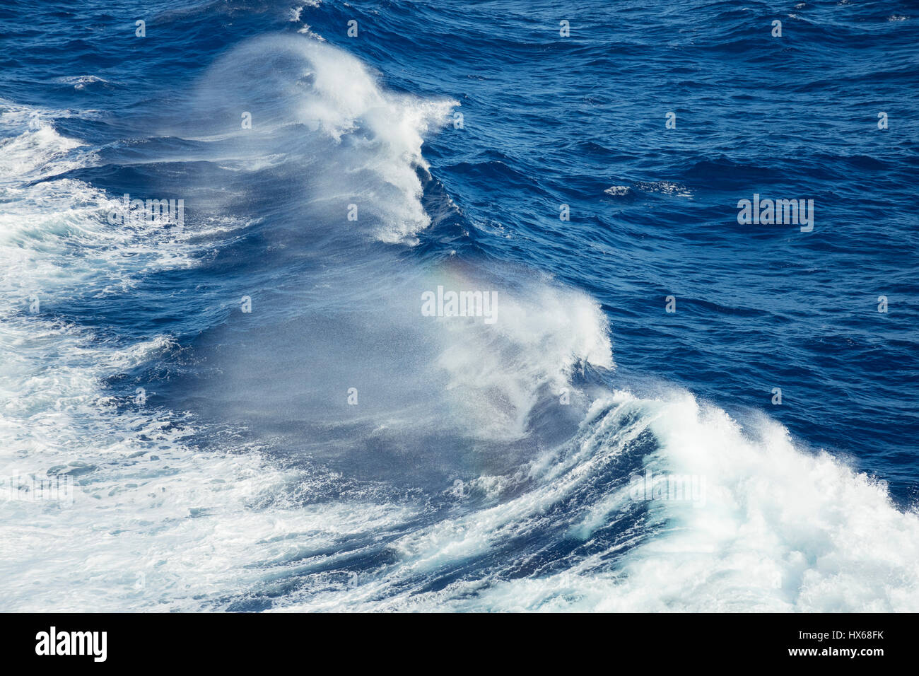Huge waves and rough seas and sunshine on the open deep ocean Stock ...