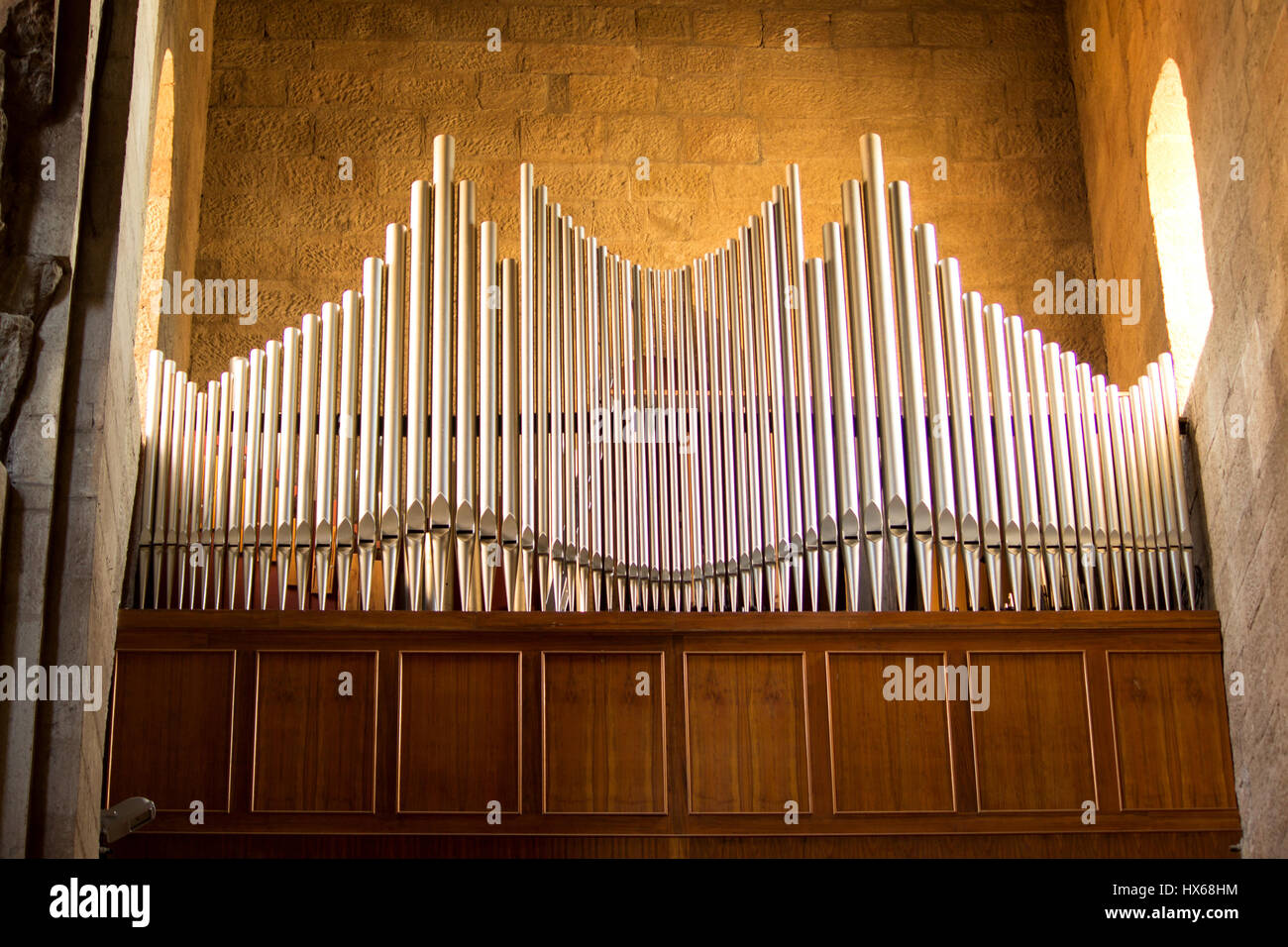 view of a traditional pipe organ in a historical church of Italy Stock ...