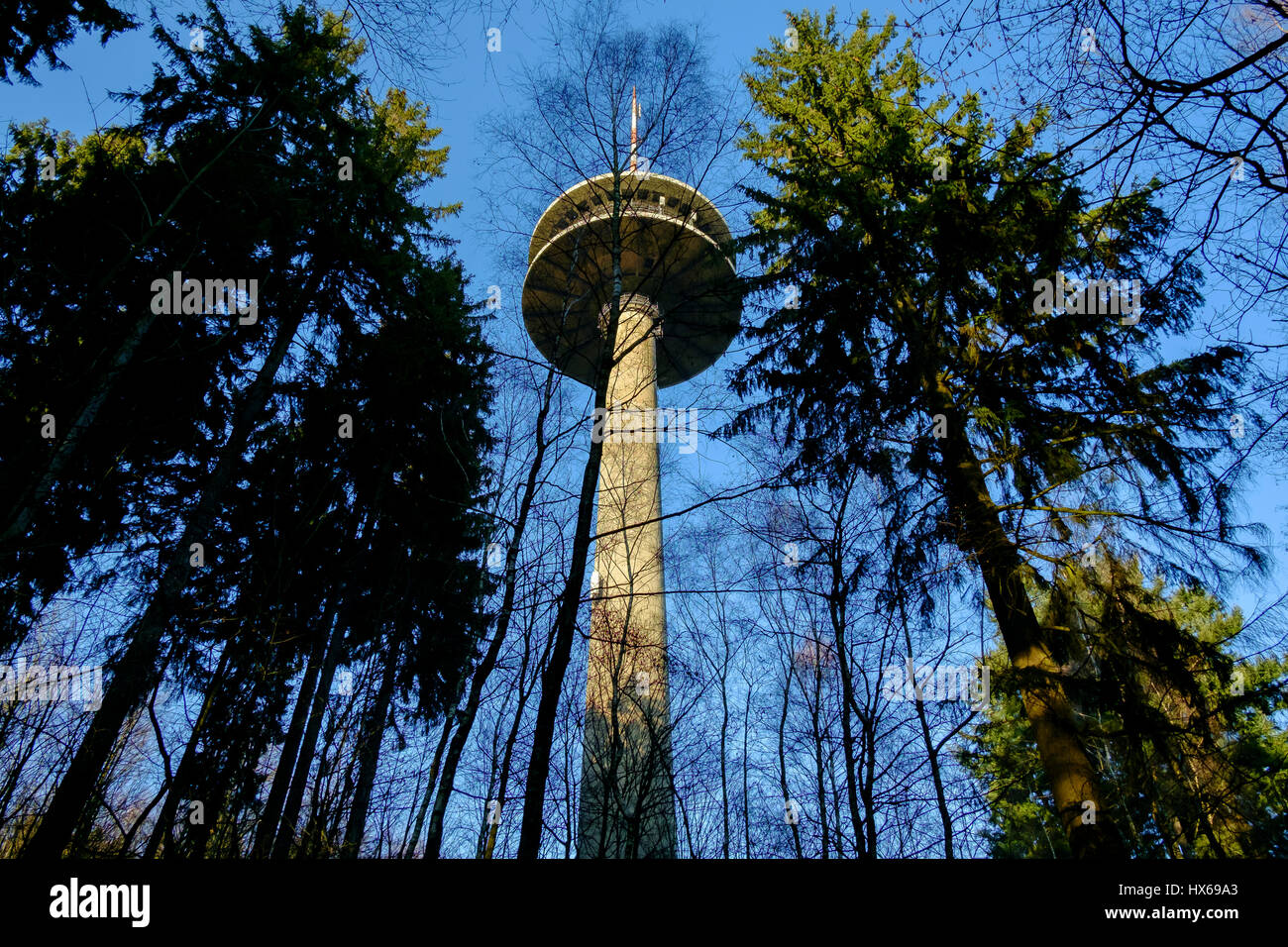 Old fashion television relay in the middle of the forest, Germany Stock ...