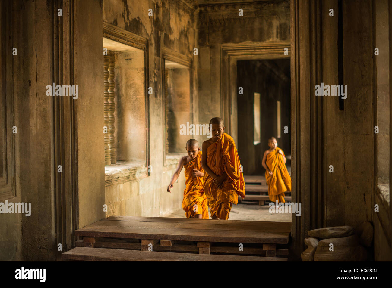 Monks in the Angkor Wat temple, Angkor, Cambodia, Asia Stock Photo - Alamy