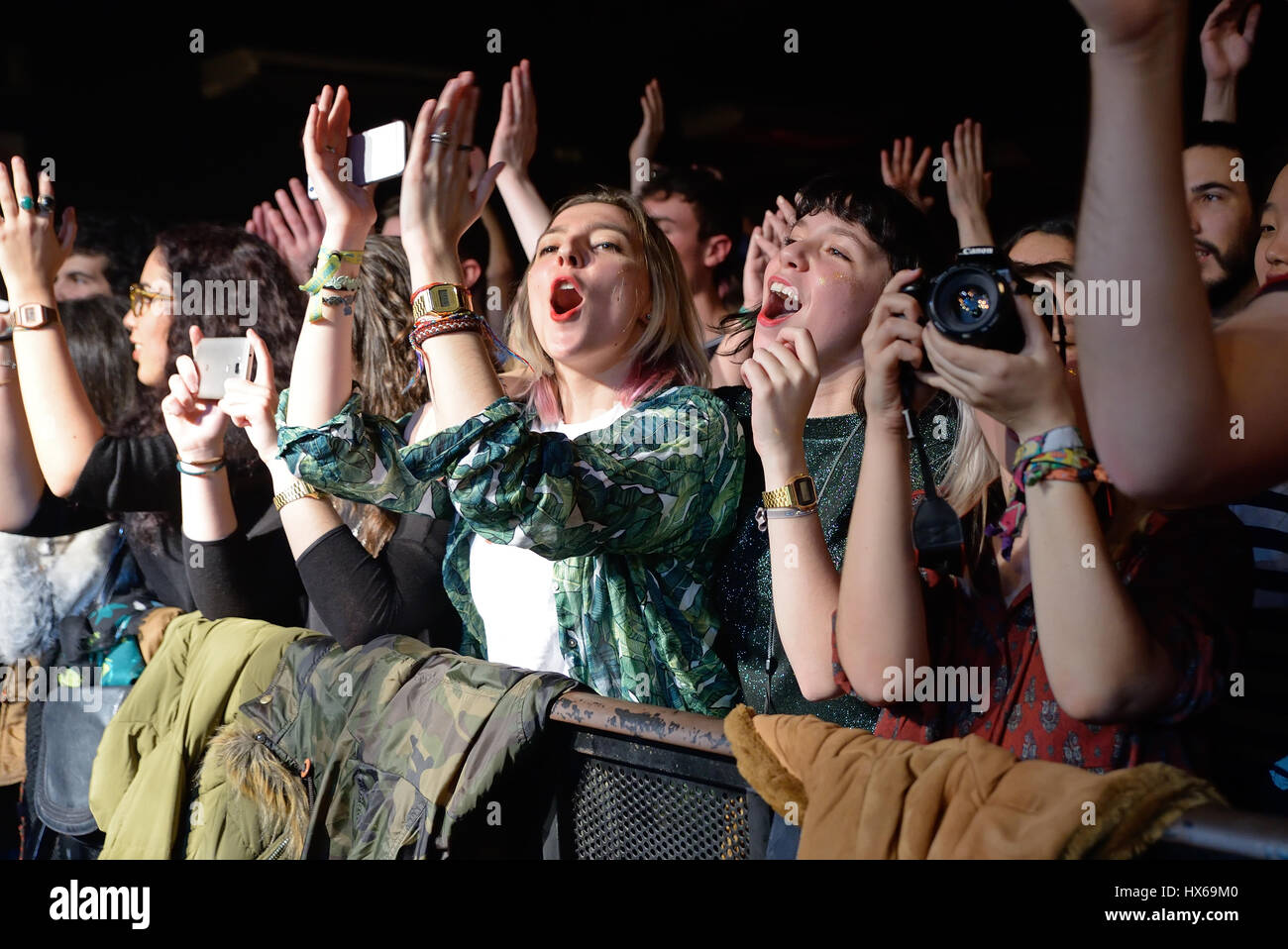 BARCELONA - FEB 6: The crowd cheering in a concert at Razzmatazz stage ...