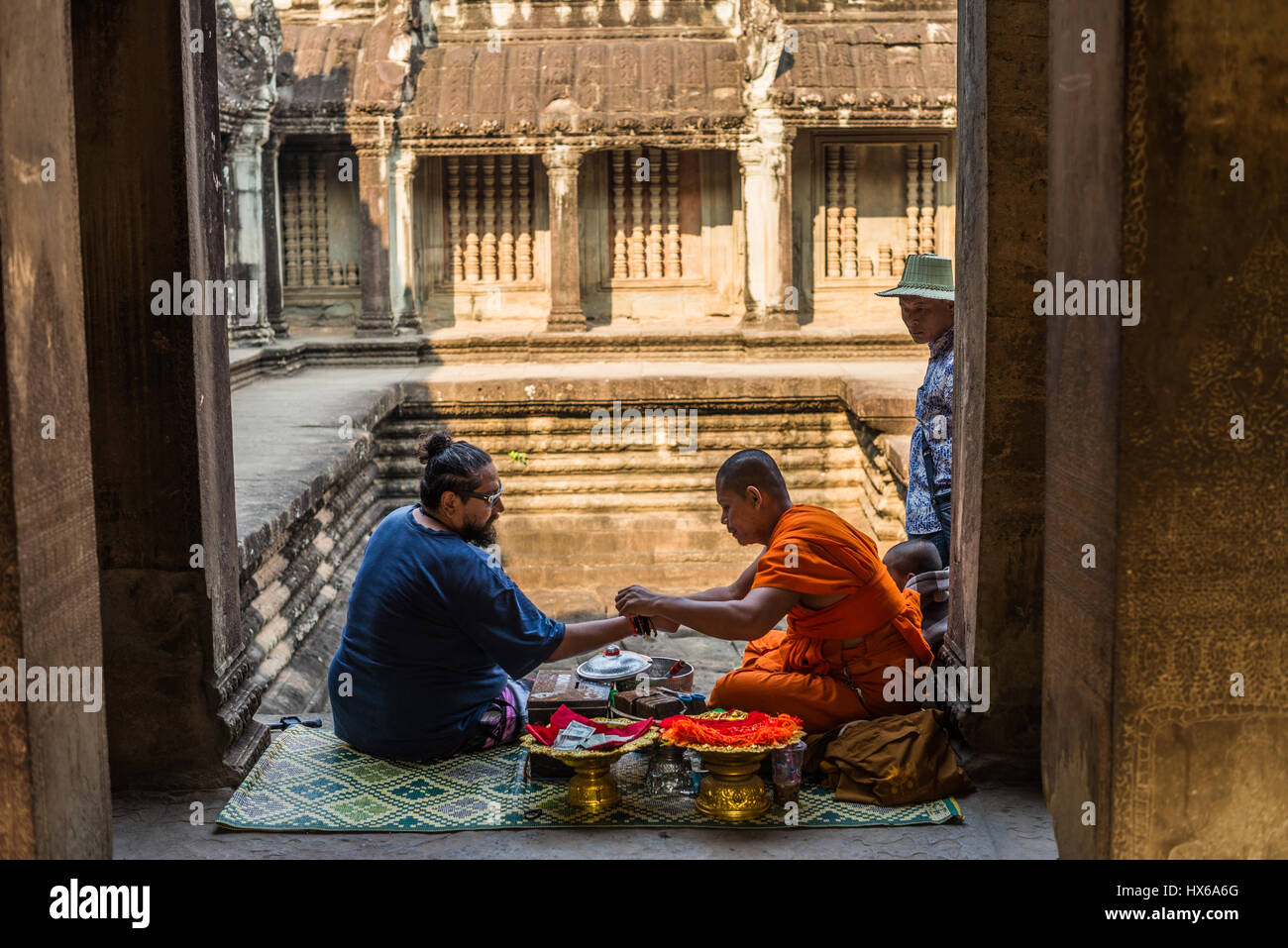 Monk in the Angkor Wat temple, Angkor, Cambodia, Asia Stock Photo - Alamy