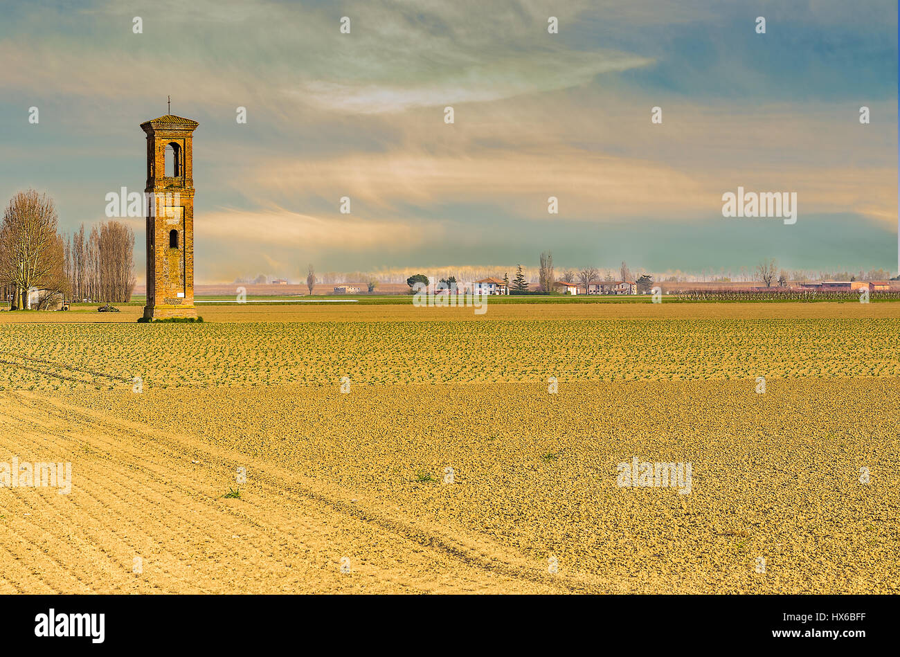 lonely bell tower in cultivated fields Stock Photo - Alamy