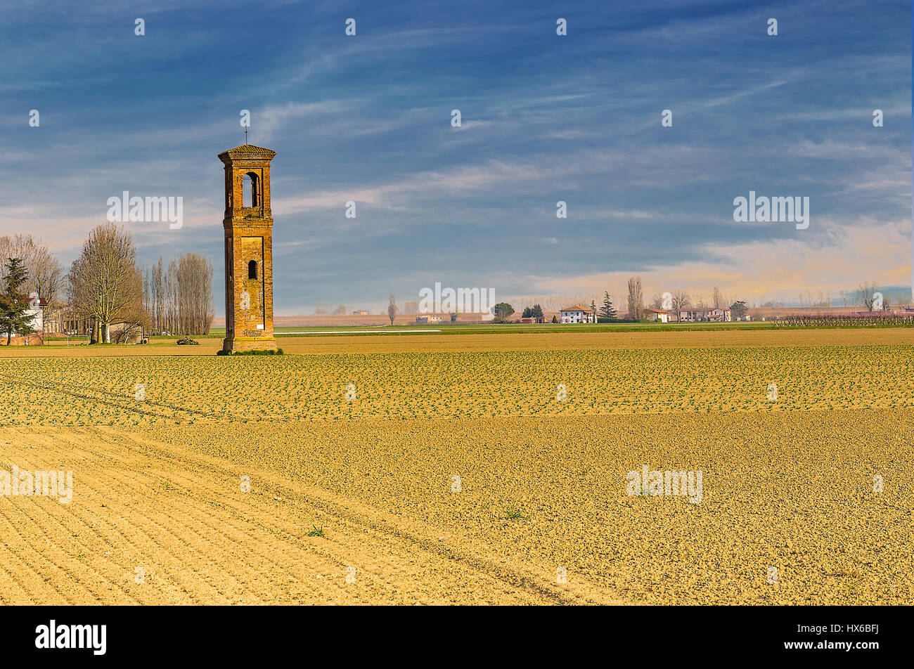 lonely bell tower in cultivated fields Stock Photo - Alamy