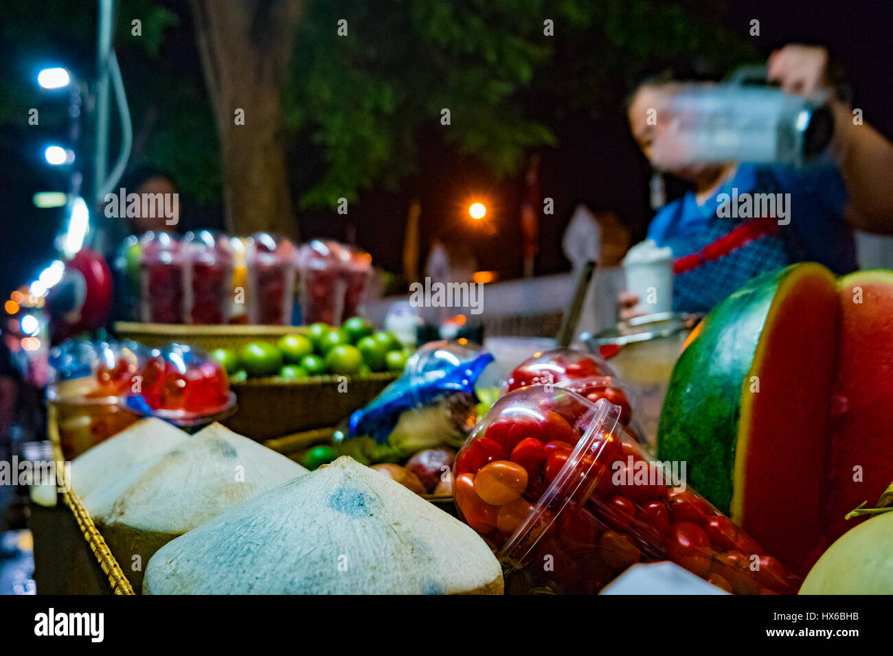 Ingredients for smoothie on street vendor's table at night Stock Photo ...
