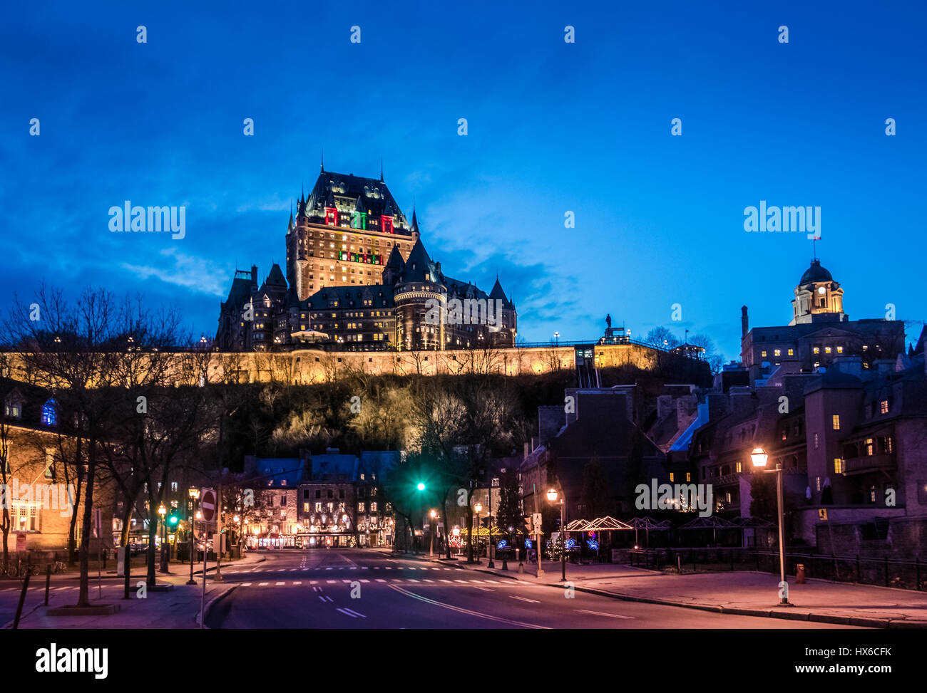 Lower Old Town (Basse-Ville) and Frontenac Castle at night - Quebec ...