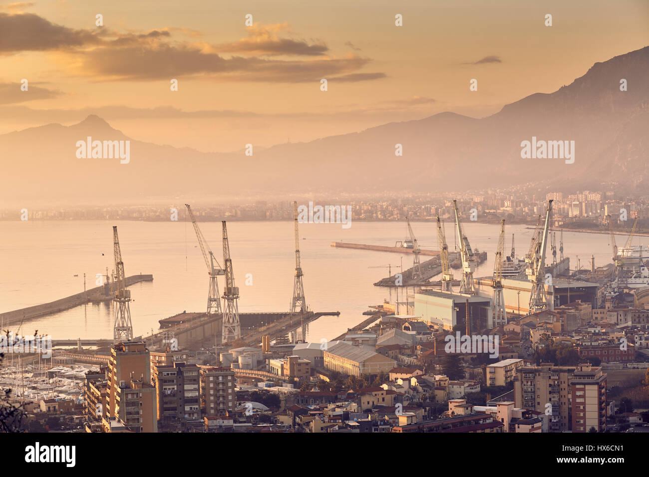 Palermo harbor at sunrise Stock Photo - Alamy