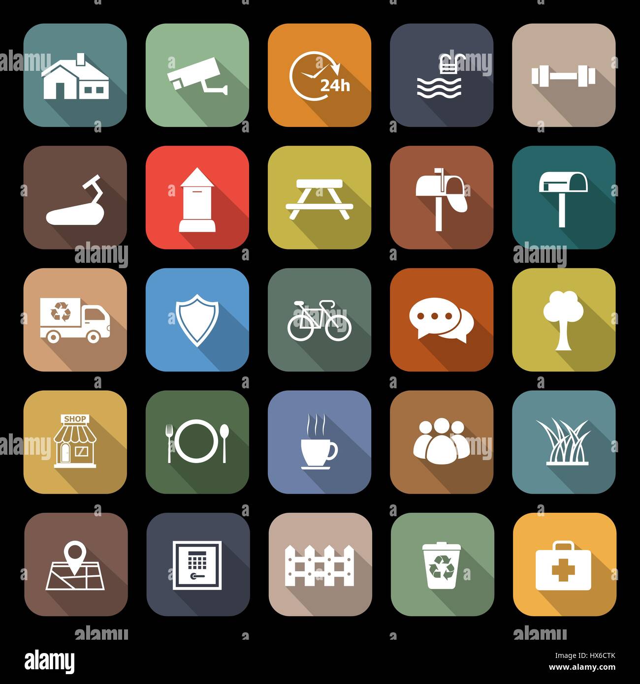 Village flat icons with long shadow, stock vetor Stock Vector Image ...