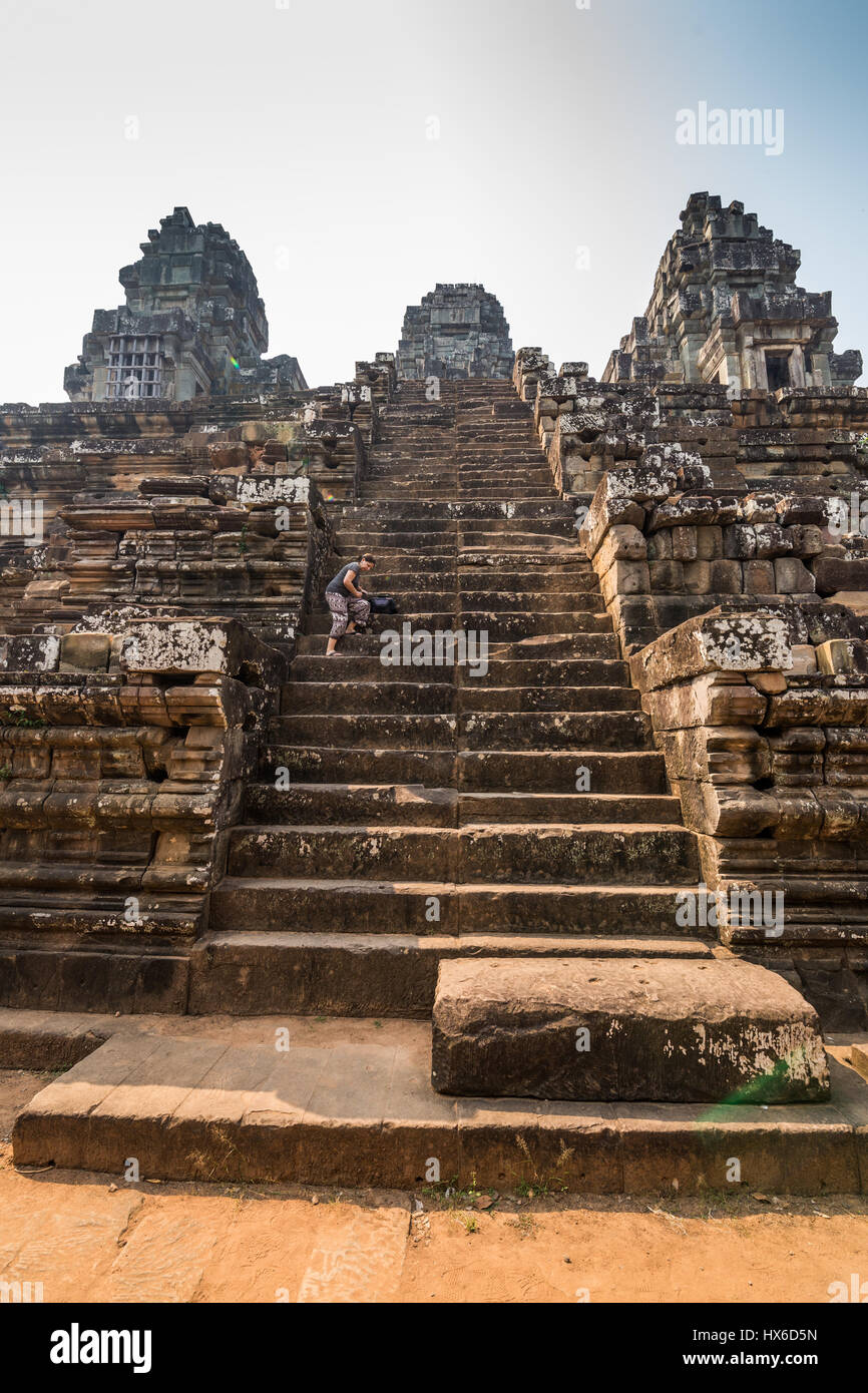 Tourists in the Prasat Rorng Ramong temple, Siem Reap, Cambodia, Asia ...