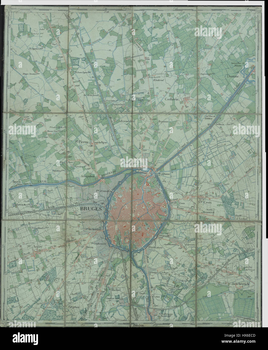 'Stafkaart van Brugge en omgeving, ca.1890' translates to 'Topographic ...