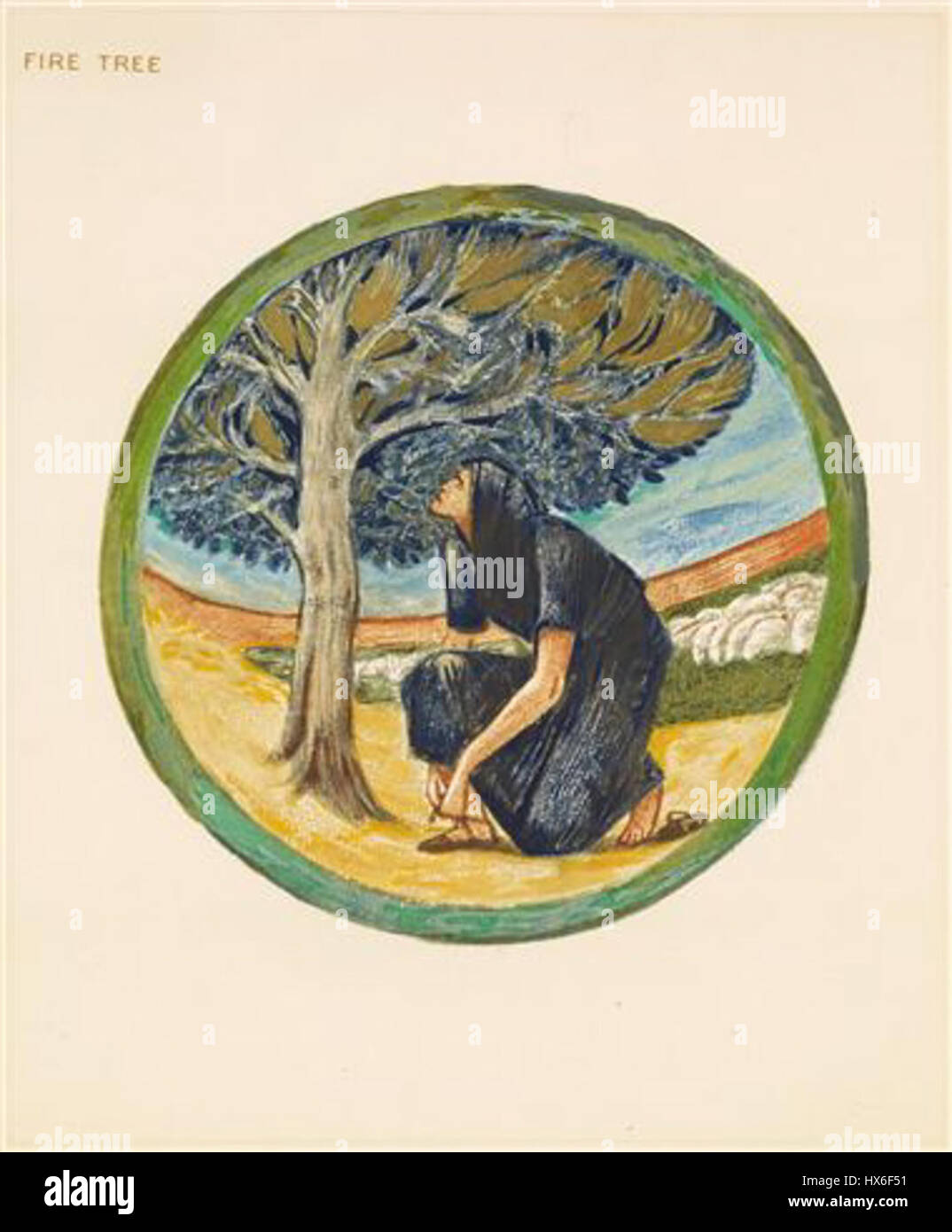 'The Flower Book Fire Tree' is a botanical illustration that likely ...