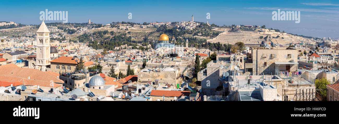 Panoramic view to Jerusalem Old city, Temple Mount, Dome of the Rock ...