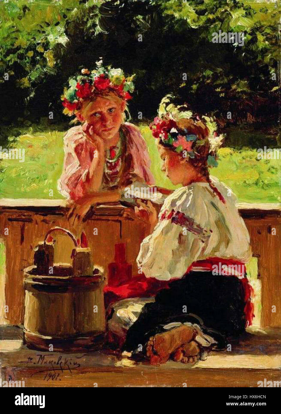 'The Girl in a Red Sarafan Against the Sea, 1901' is a Russian painting ...