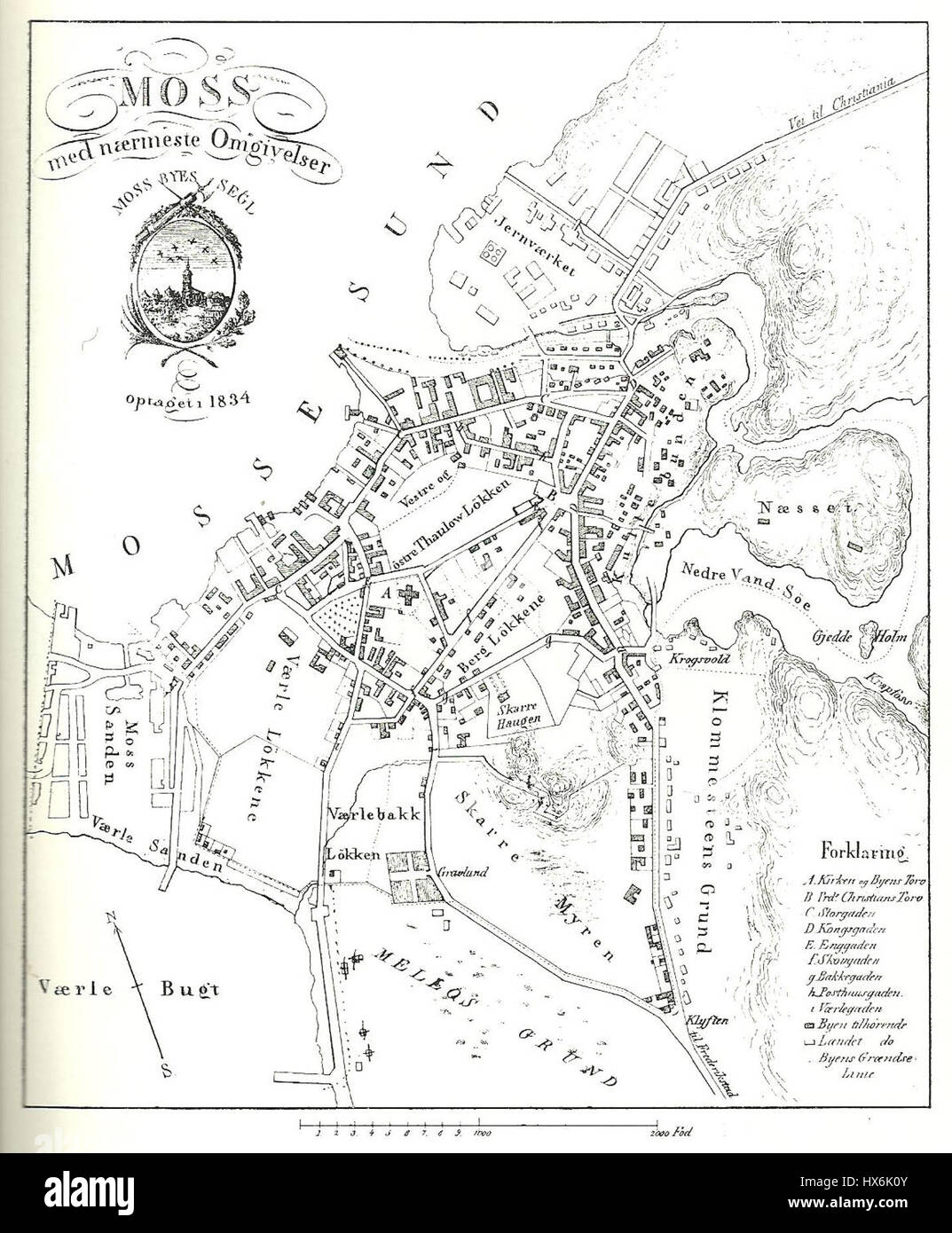 Map of Moss, Norway, from 1834 Stock Photo - Alamy