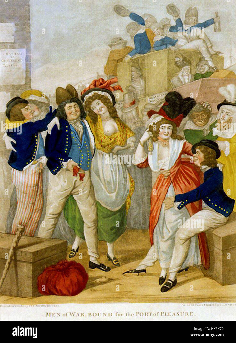 This 1791 caricature illustrates men of war in a satirical manner ...