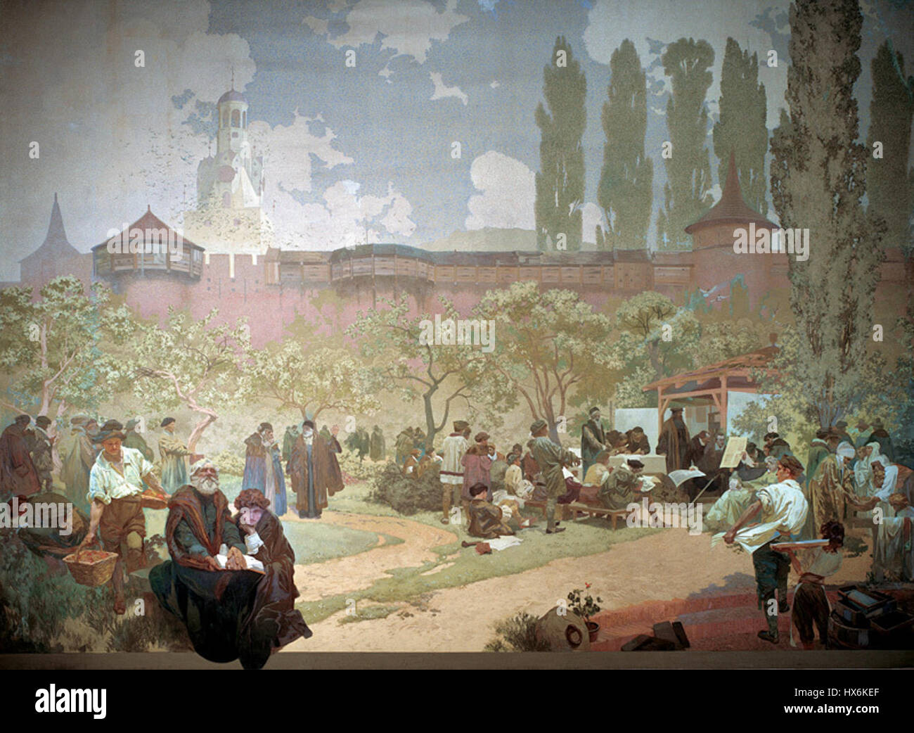 A work by Alphonse Mucha titled 'Skola Ivancice,' reflecting the artist ...