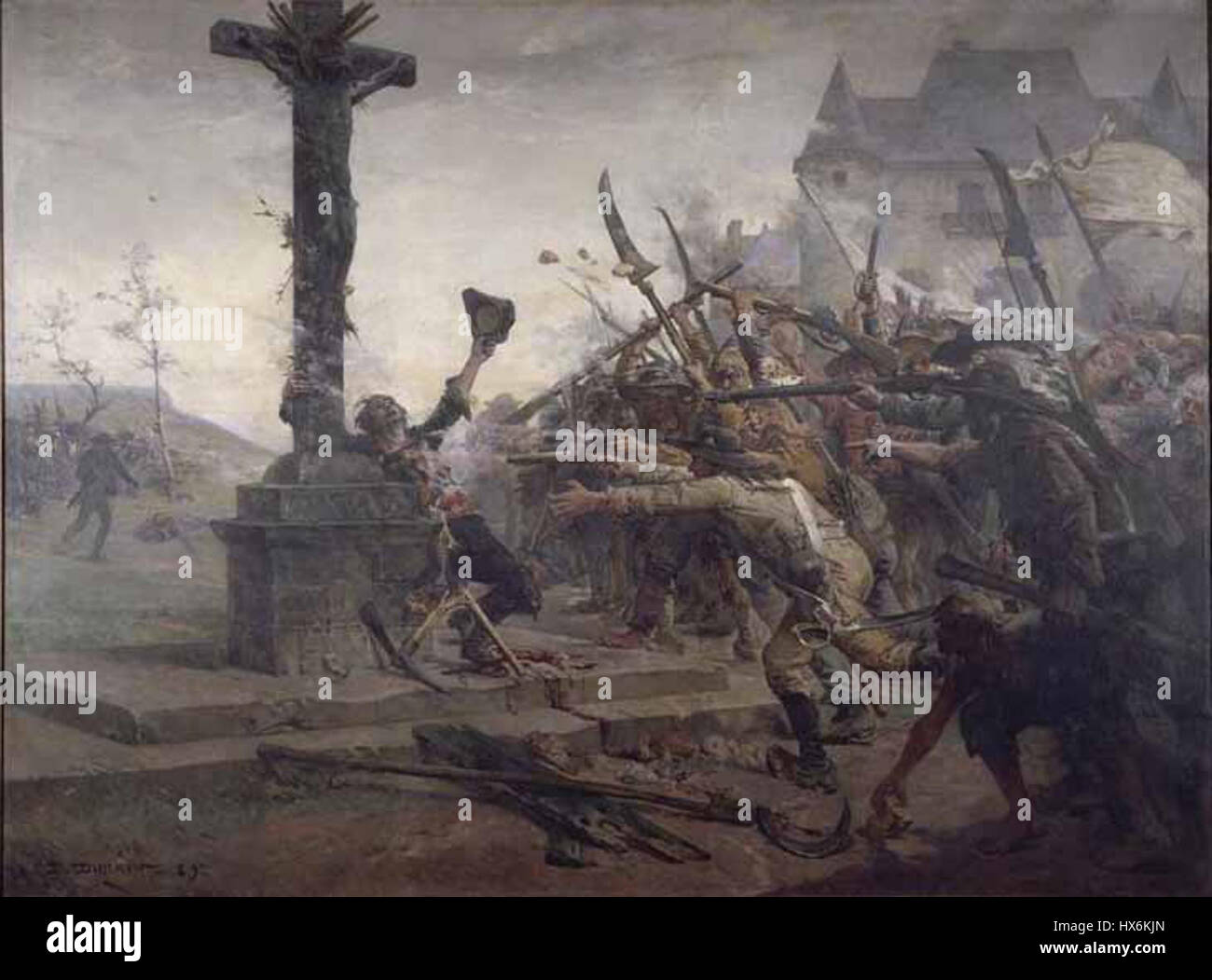 A painting depicting the death of a savior figure, typically seen in ...