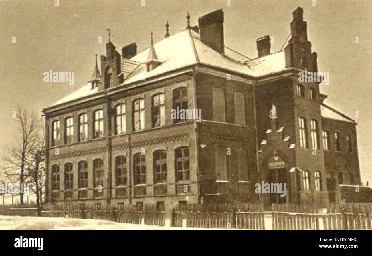 This historical image shows the Liceum in Przeworsk, Poland, capturing ...
