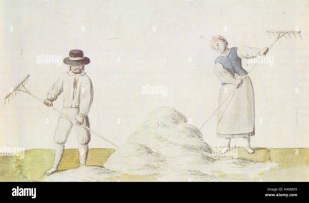 'Peasants Spreading Hay for Drying' by Brotze captures a rural scene ...