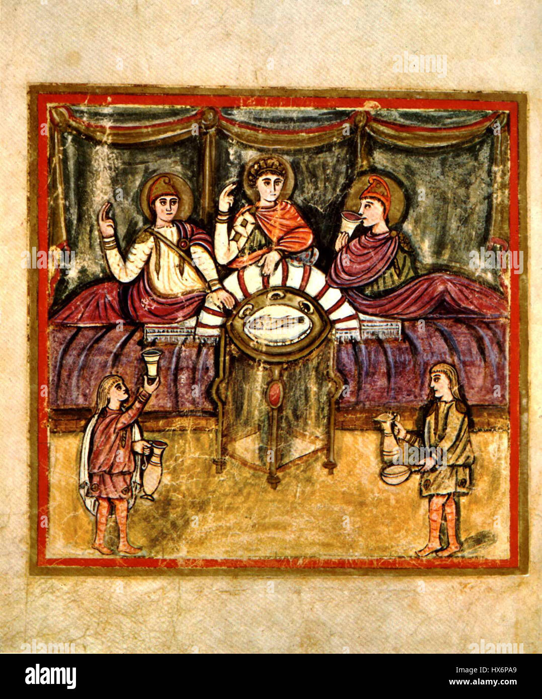 The Roman Virgil Folio 100v depicts Aeneas and Dido sharing a banquet ...