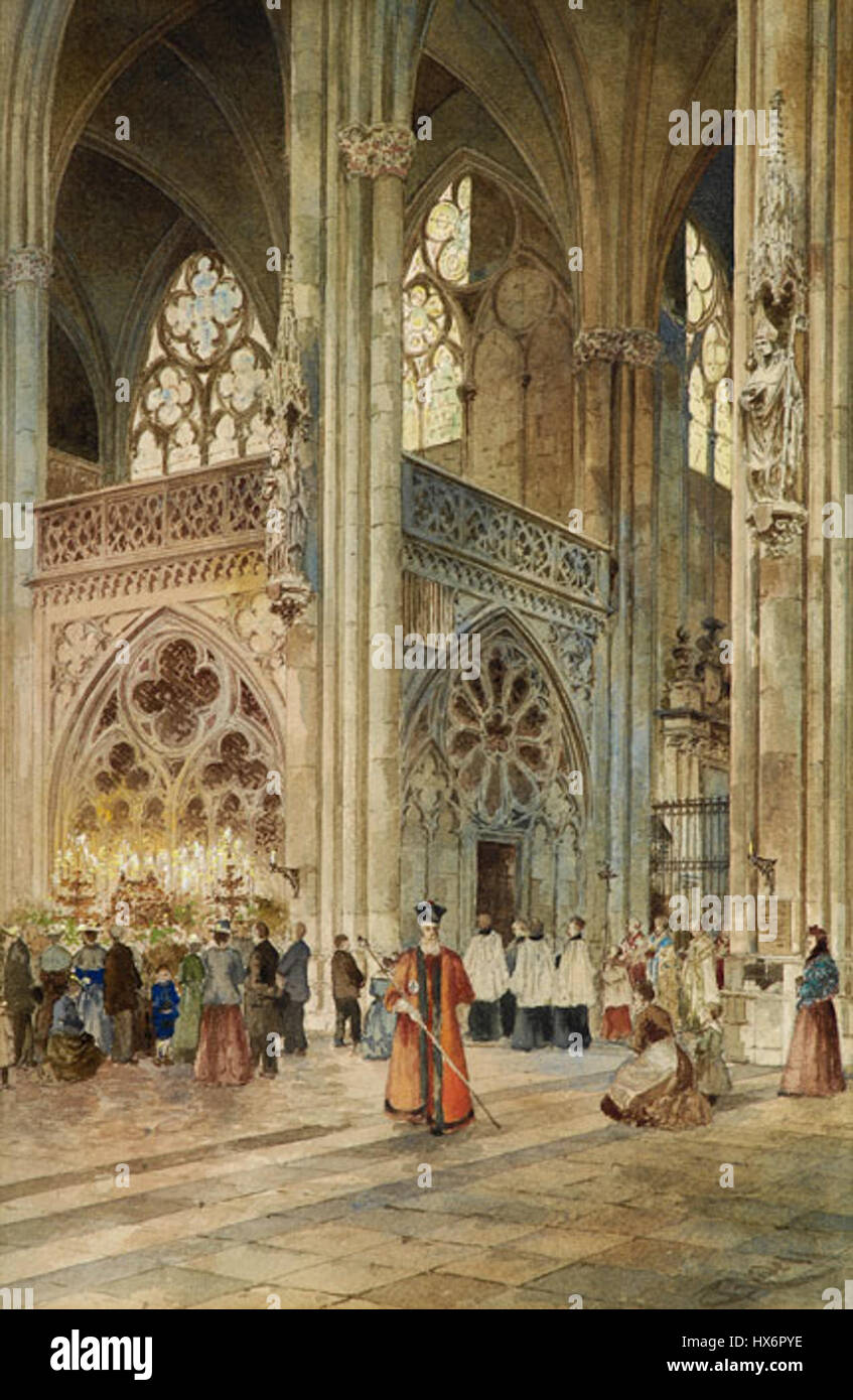 This interior view of the Cologne Cathedral (Kölner Dom) highlights its ...