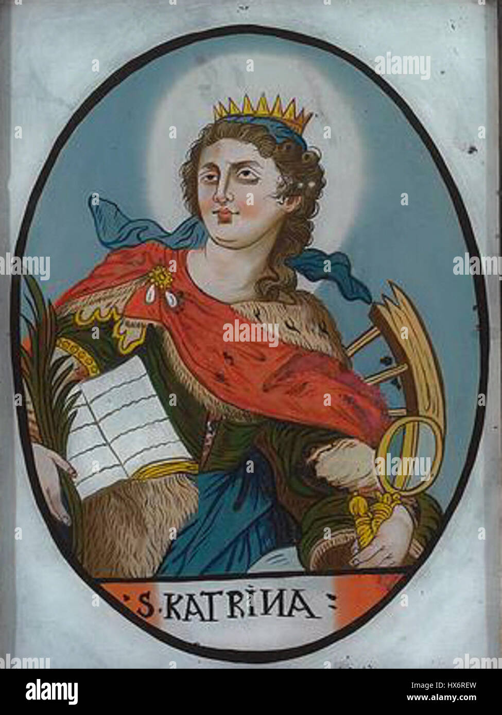 Sankt Katrina Hinterglasbild is a traditional glass painting depicting ...