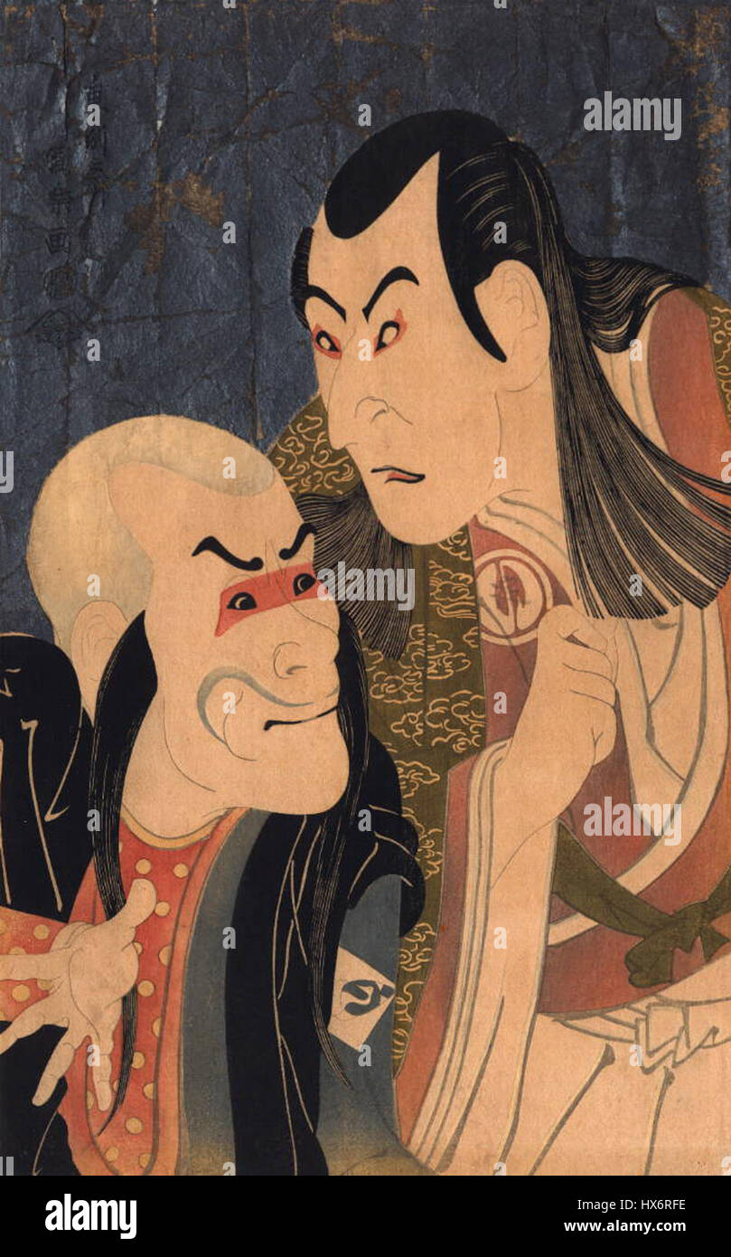 This print by the Japanese artist Sharaku features two kabuki actors ...