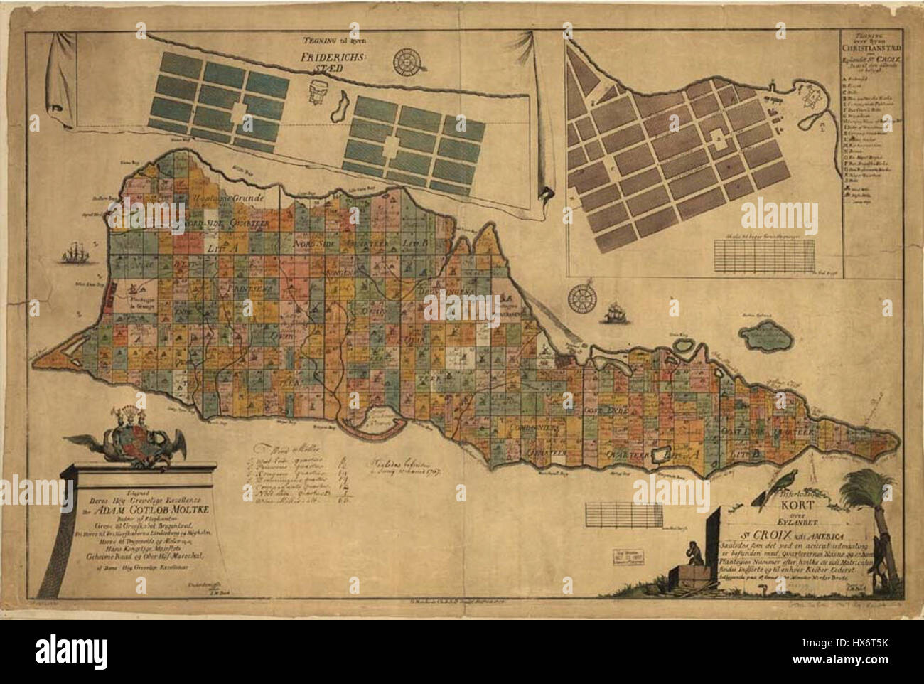 A historical map of St. Croix, an island in the Caribbean, illustrating ...