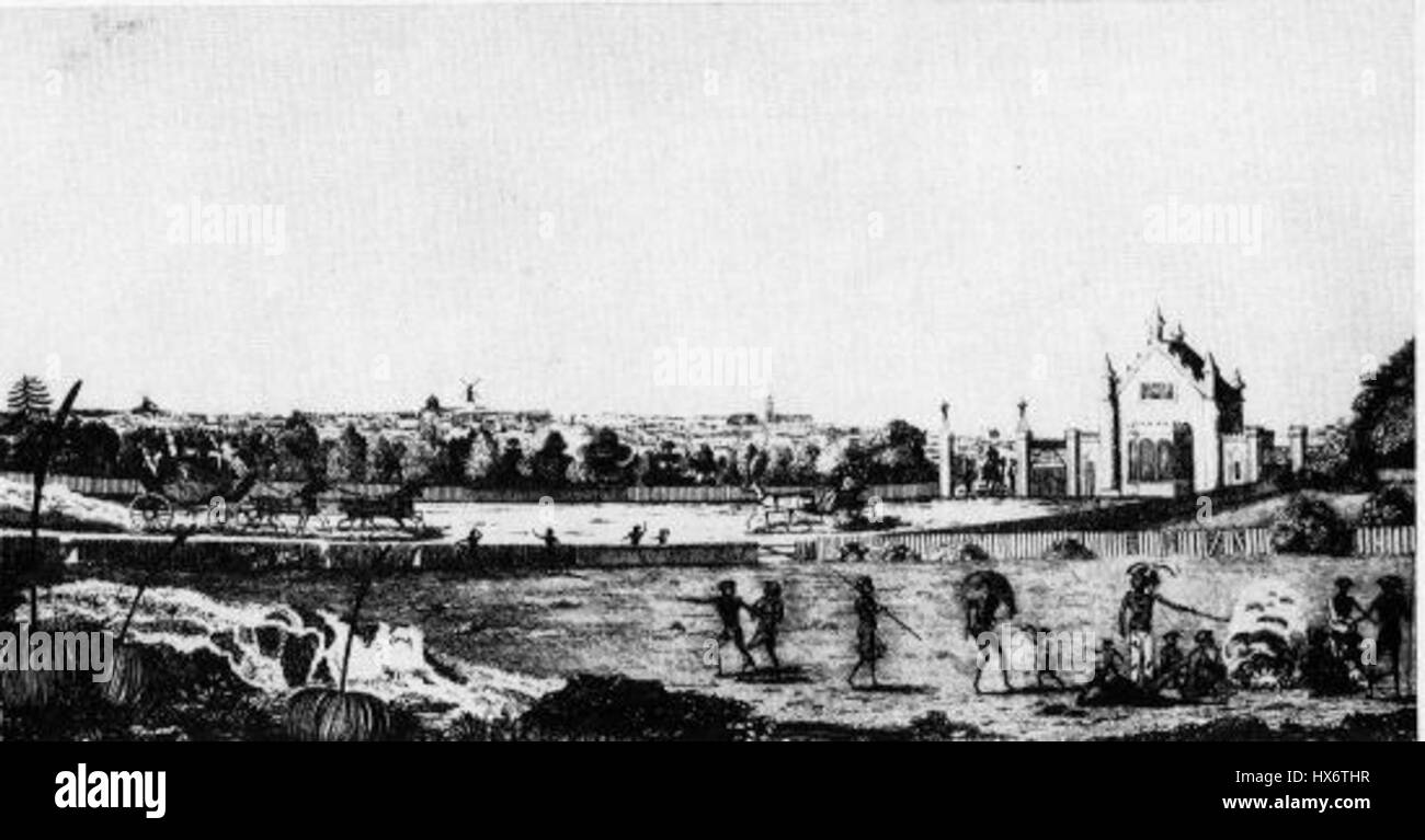 This artwork or historical representation shows the city of Sydney ...