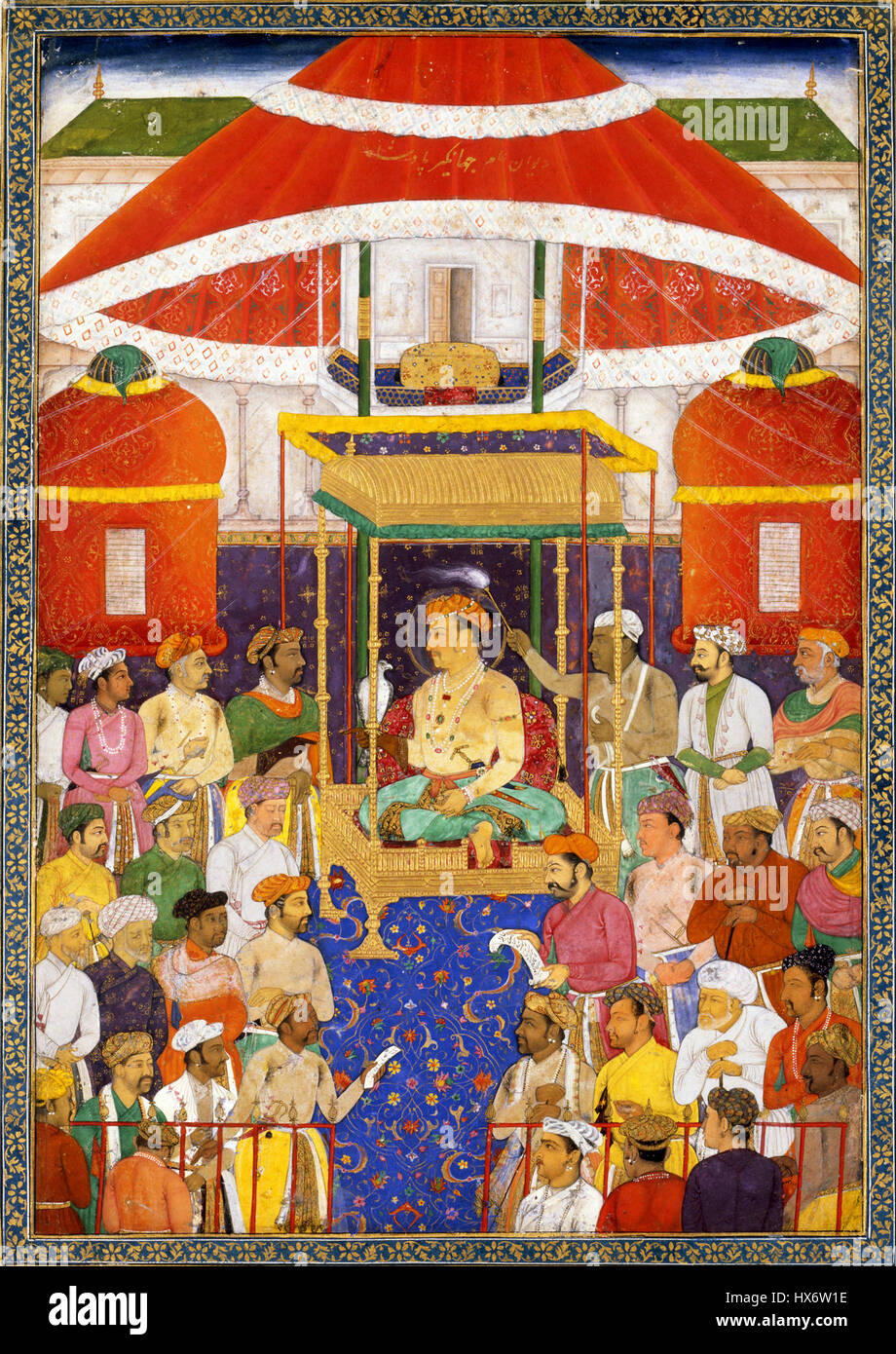 This artwork depicts a scene from the court of Emperor Jahangir, the ...