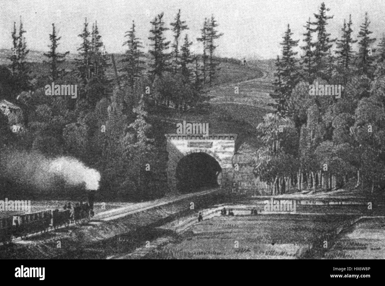 This 1845 illustration depicts a railway tunnel under construction in ...