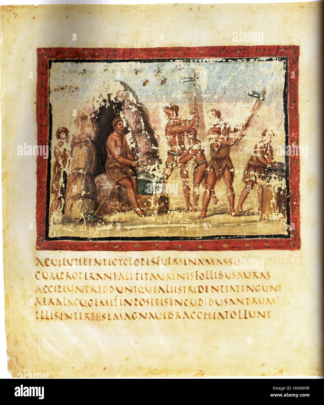 The Vatican Vergil, Folio 08v, depicts the Cyclops laboring, an ...