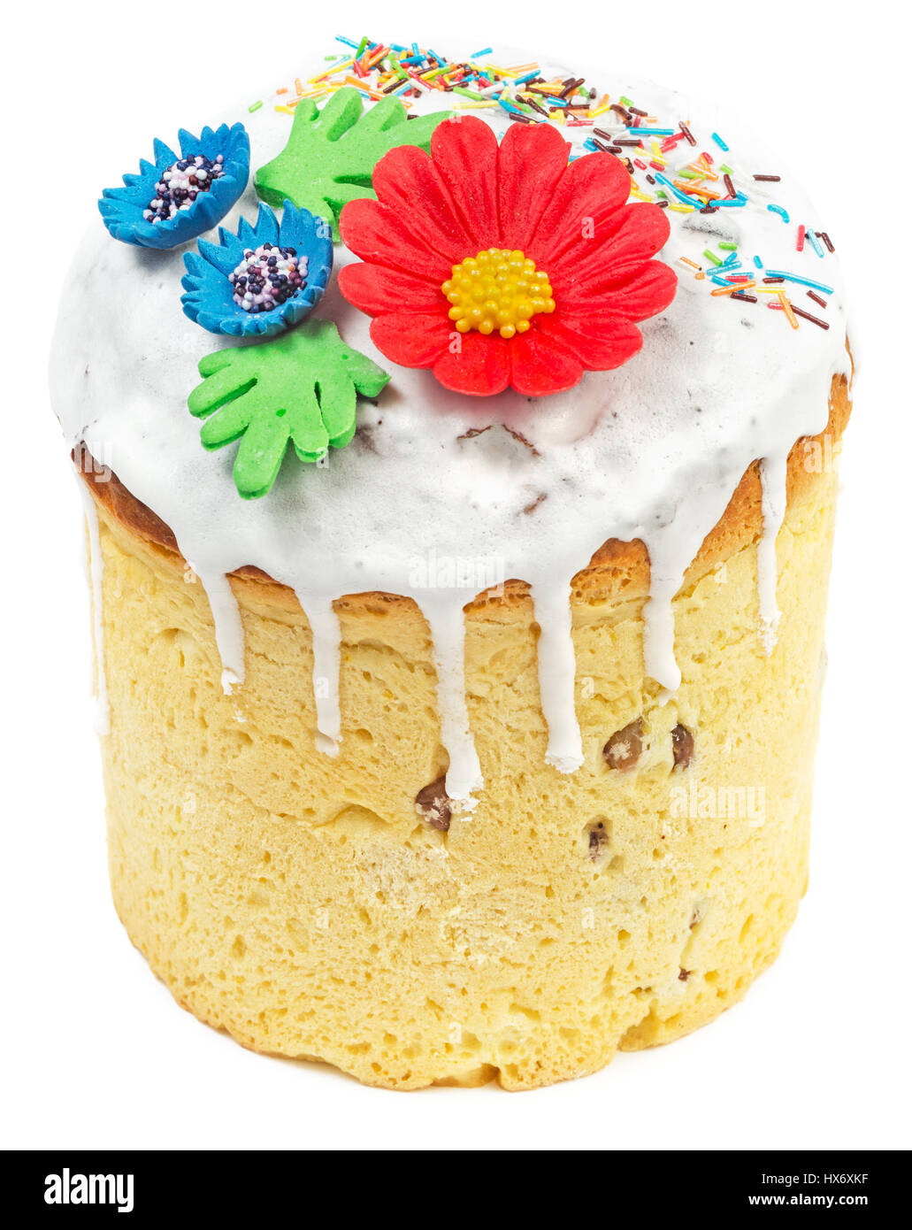 Sweet easter cake with flowers isolated on white background Stock Photo ...