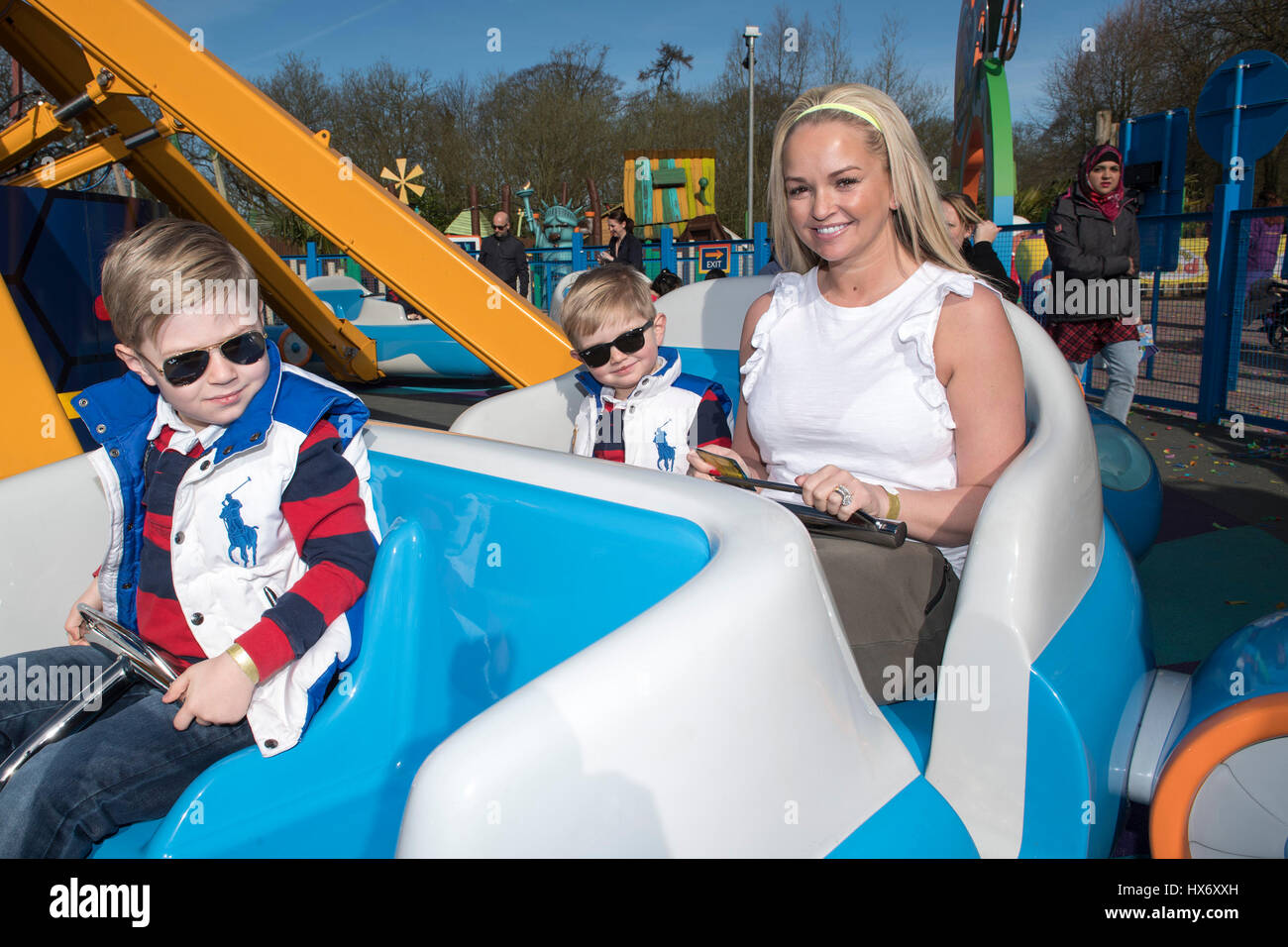 EDITORIAL USE ONLY Jennifer Ellison rides on the GoJetters ride during ...