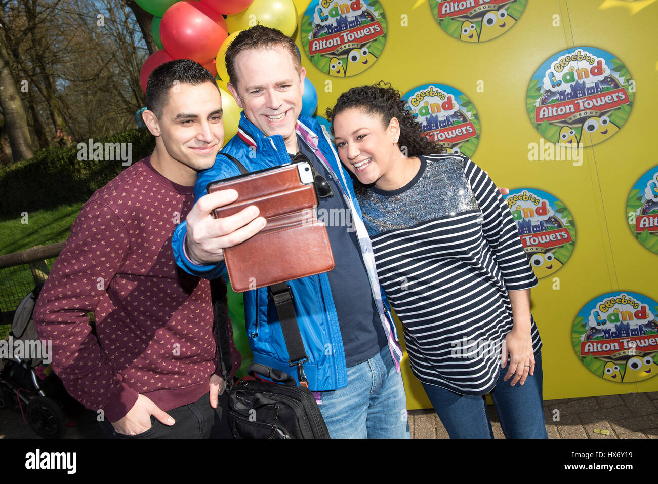 EDITORIAL USE ONLY CBeebies presenters Ben Cajee, Chris Jarvis and Cat ...